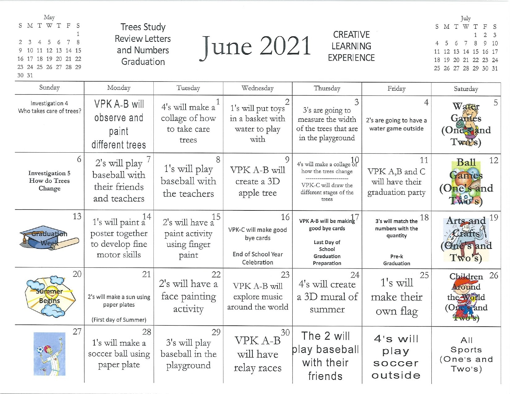 Calendar - VPK Program- Creative Learning Experience- Lake Worth- FL
